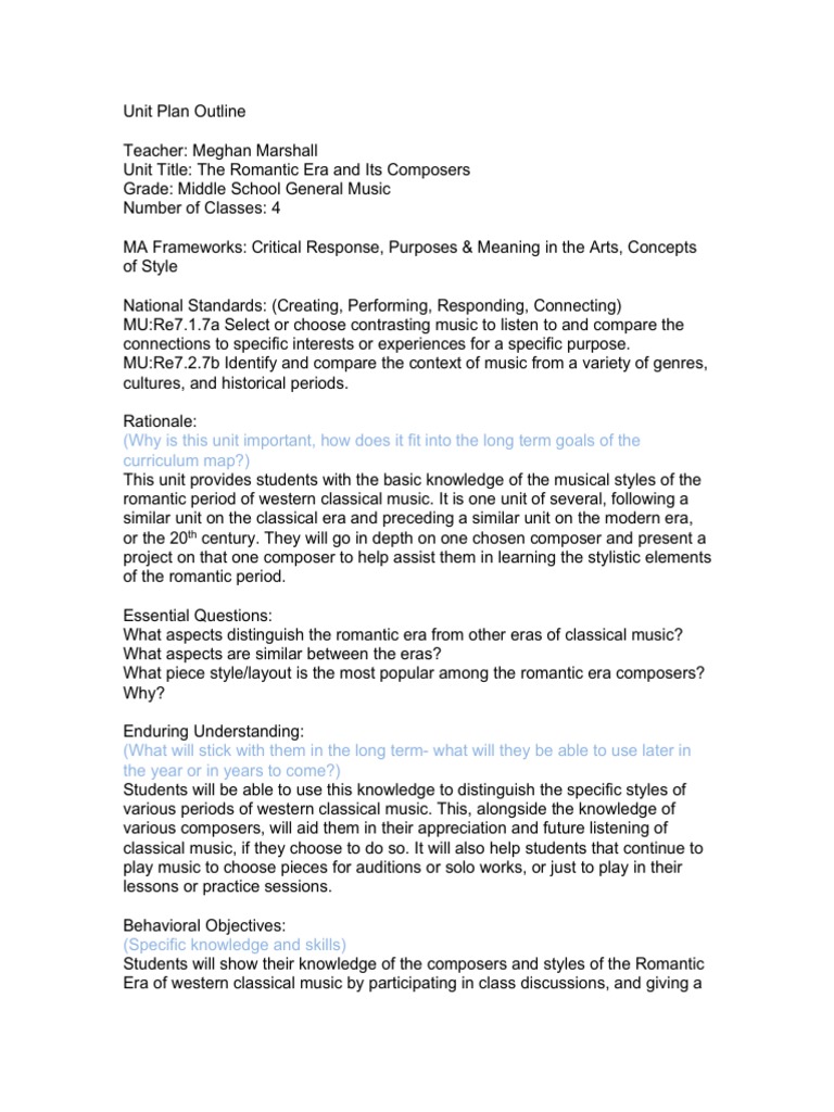 Romantic Era Unit Plan | PDF | Composers | Romantic Music