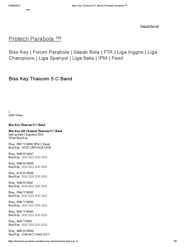 Biss Key Thaicom 5 C Band - Protech Parabola1 ™ | PDF | Technology ...