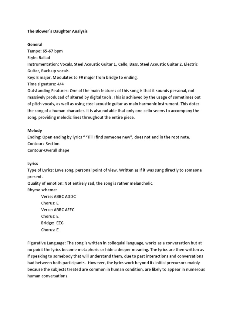The Blower's Daughter: A Musical Analysis | PDF | Refrain | Song Structure