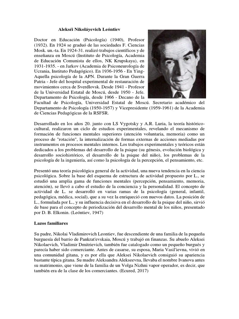 Teoría de la Actividad de Leóntiev | PDF | Psique (psicología) | Sicología
