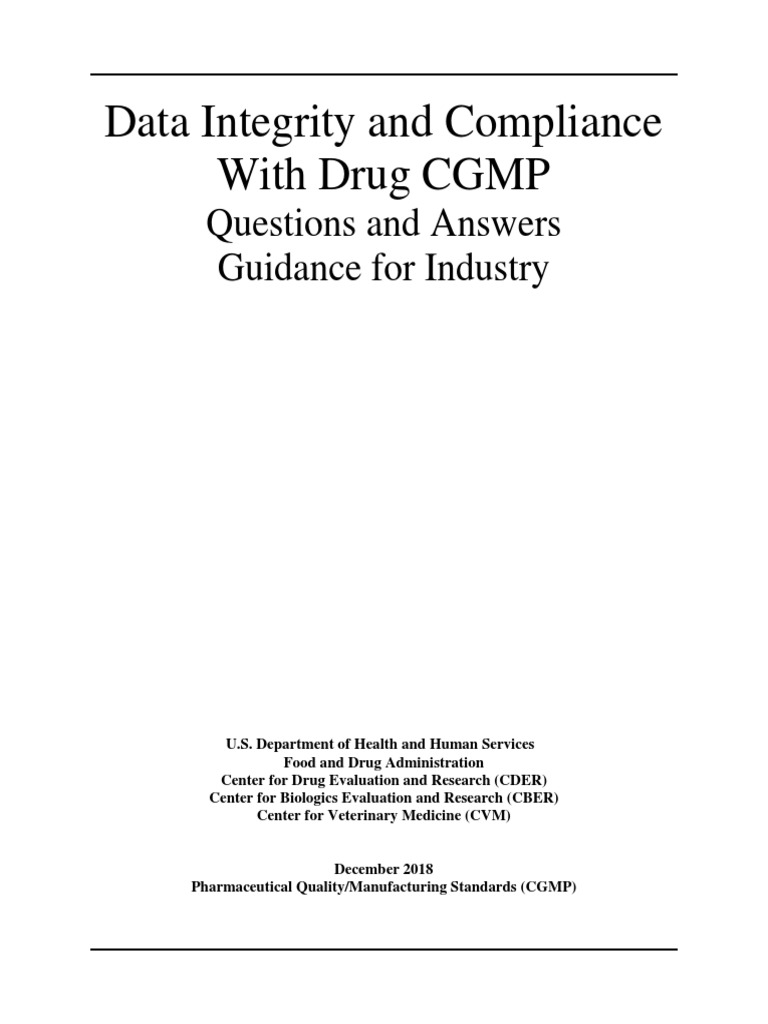 Data Integrity and Compliance With Drug CGMP: Questions and Answers ...