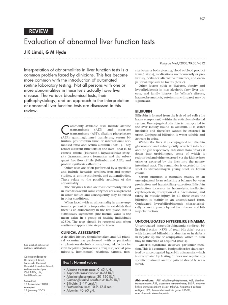 Evaluation of Abnormal Liver Function Tests | PDF | Hepatitis | Alanine ...
