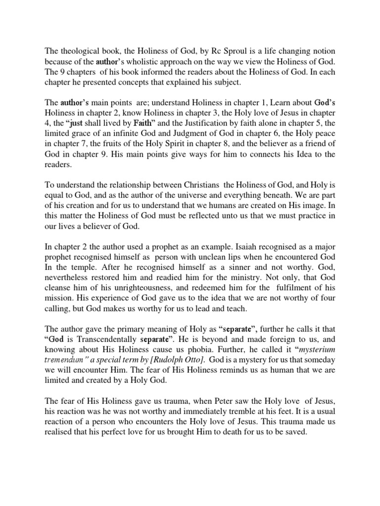 Understanding the Holiness of God: A Summary and Reflection of R.C ...
