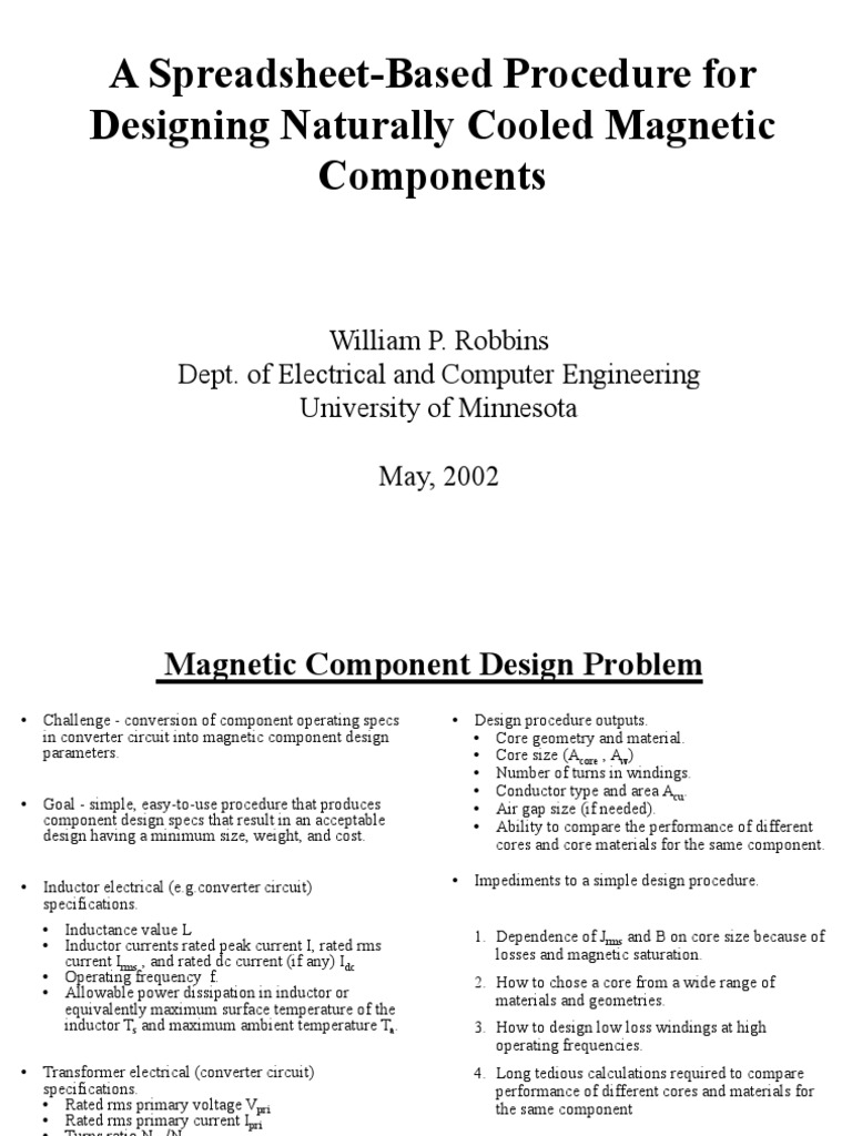 Spreadsheet for Magnetic Component Design | PDF | Inductor | Inductance