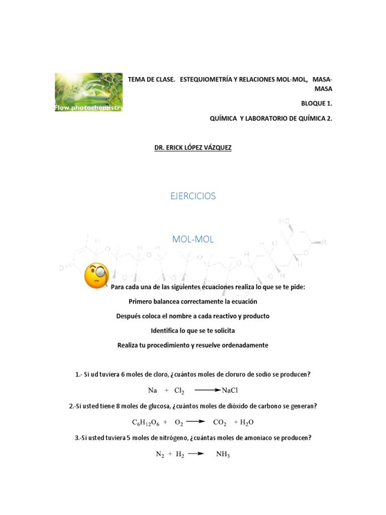 Ejercicios Estequiometría Mol Mol, Masa Masa | PDF | Salud y bienestar
