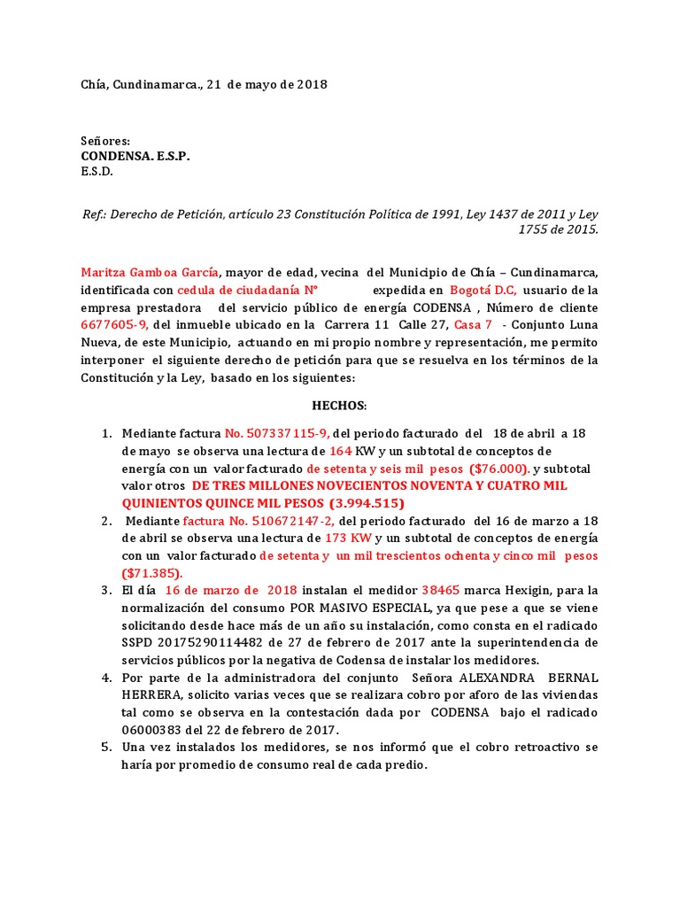 Derecho Petición Codensa | PDF | Petición | Instituciones sociales