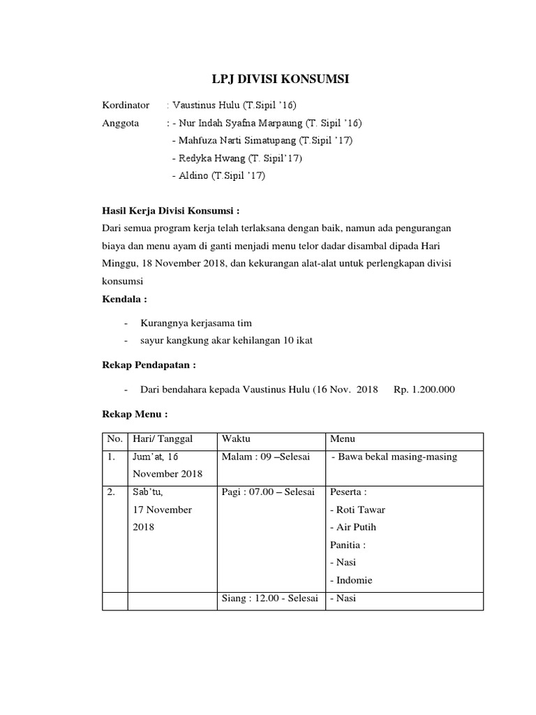 LPJ Divisi Konsumsi | PDF