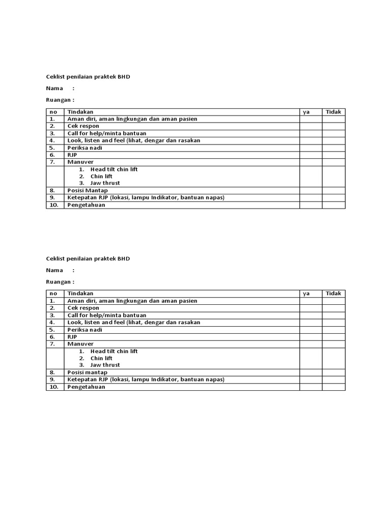 Ceklist Penilaian Praktek BHD | PDF