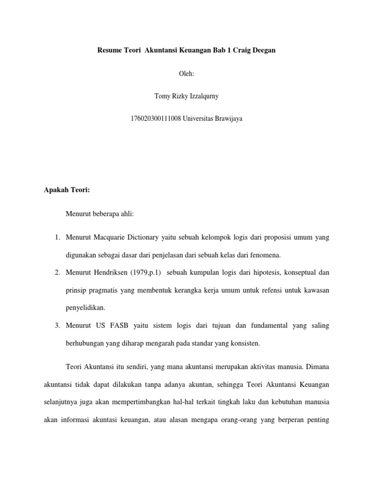 Materi Teori Akuntansi Keuangan Bab 1 Craig Deegan | PDF