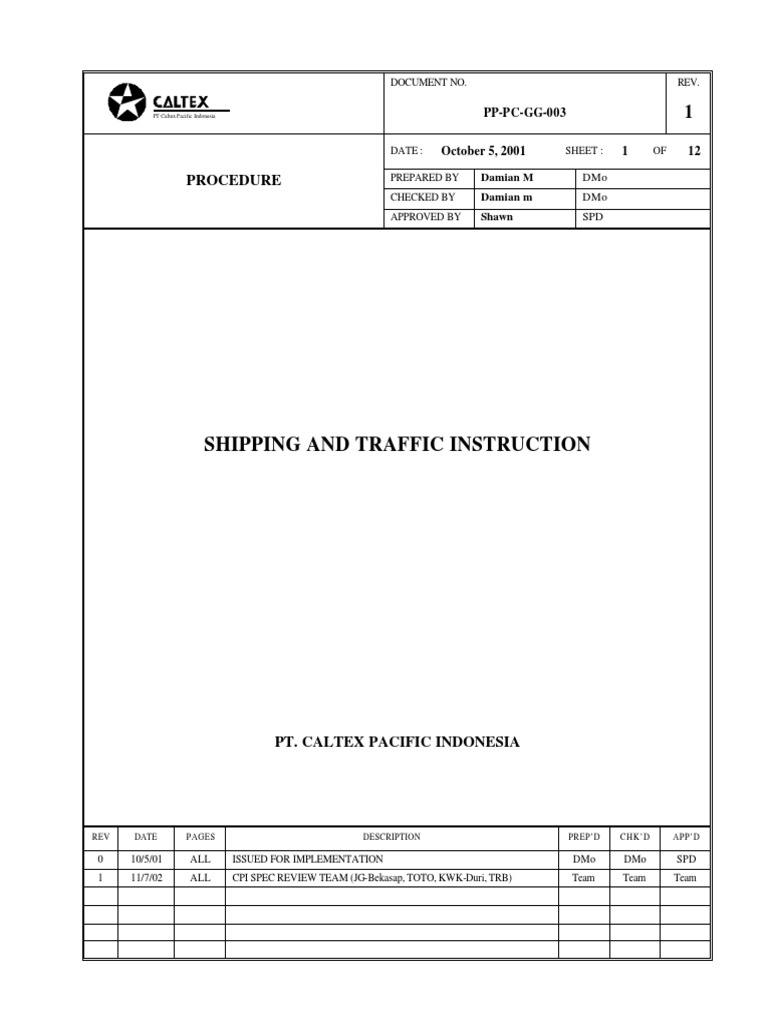 Shipping and Traffic Procedures for Caltex Pacific Indonesia | PDF | Cargo | Specification ...