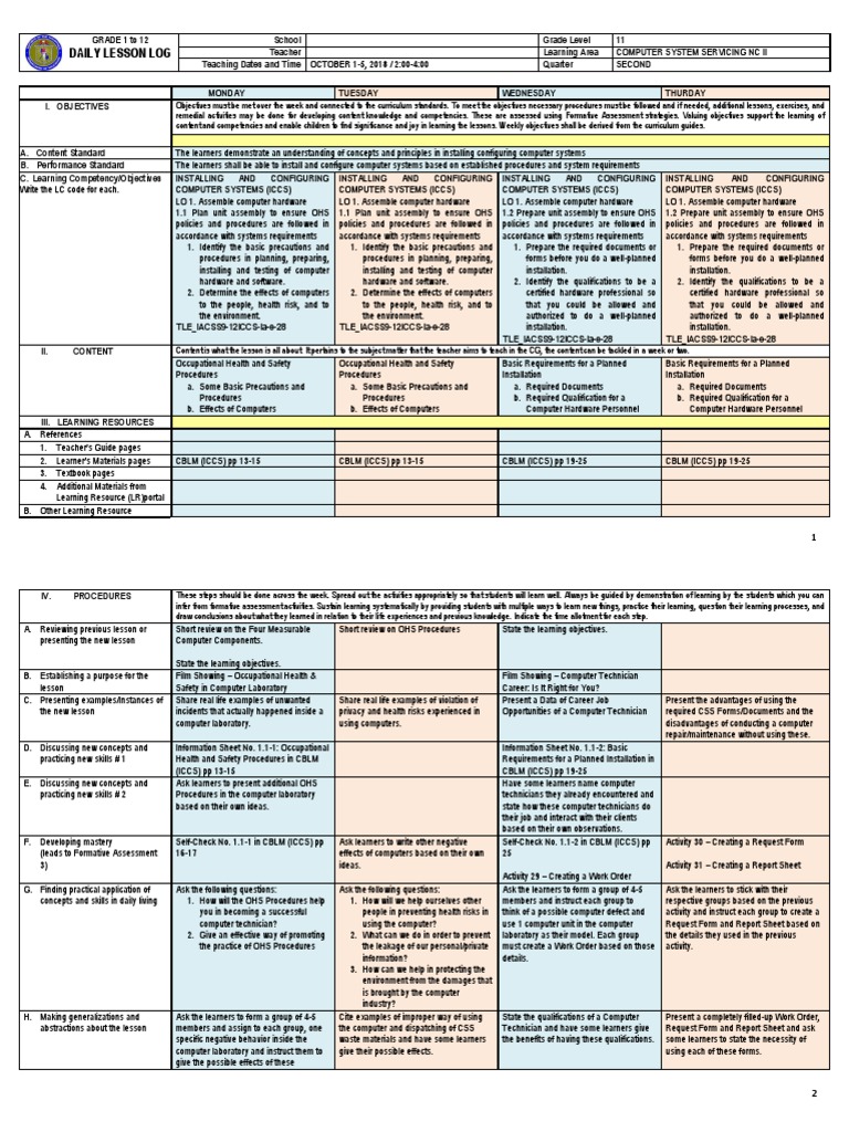 G11 Css Nc Ii Week 18 Updated Pdf Occupational Safety And Health Learning