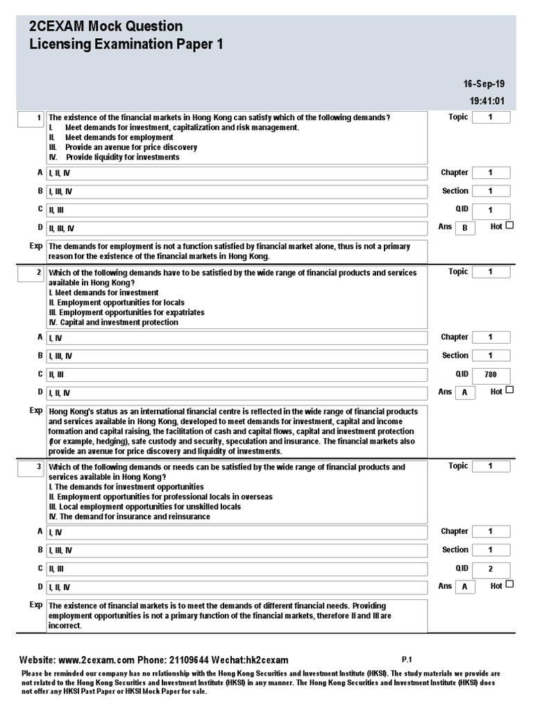 English HKSI LE Paper 1 Pass Paper Question Bank (QB) | PDF ...