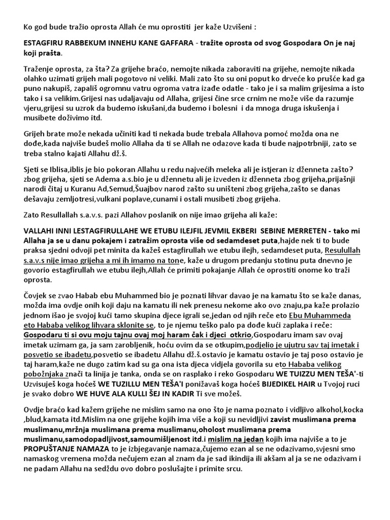 Hutba Traženje Oprosta | PDF