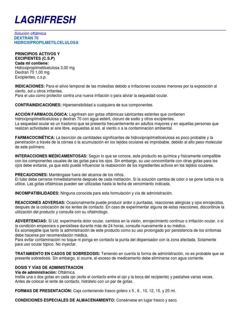 LAGRIFRESH Acción Farmacológica | PDF | Medicina CLINICA | Medicina
