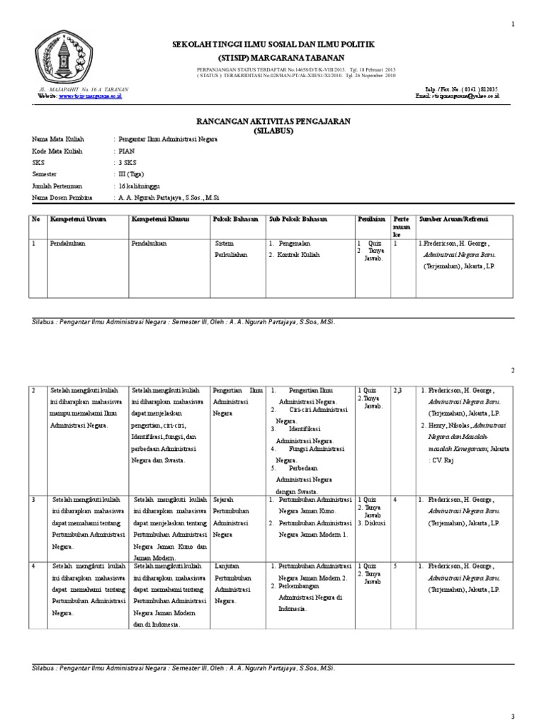 Silabus Peng Ilmu Administrasi Negara Partajaya | PDF