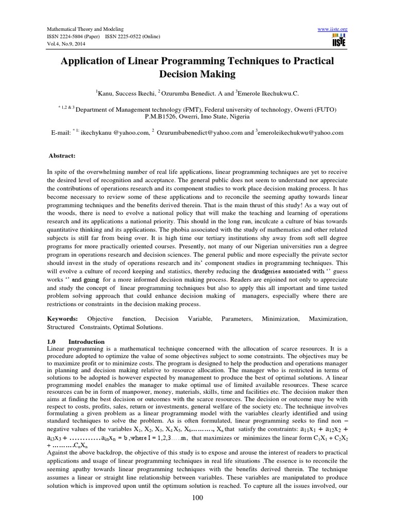 Application Of Linear Programming Techniques Pdf Pdf Linear Programming Loss Function