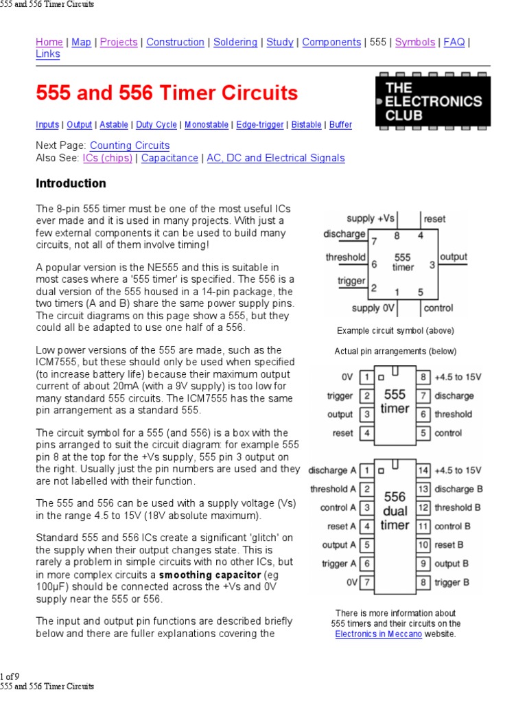 555 And 556 Timer Circuits Capacitor Electronic Circuits