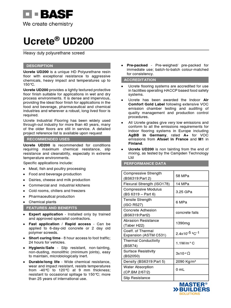 Basf-Ucrete Ud 200 - Tds | PDF | Volatile Organic Compound | Ultraviolet