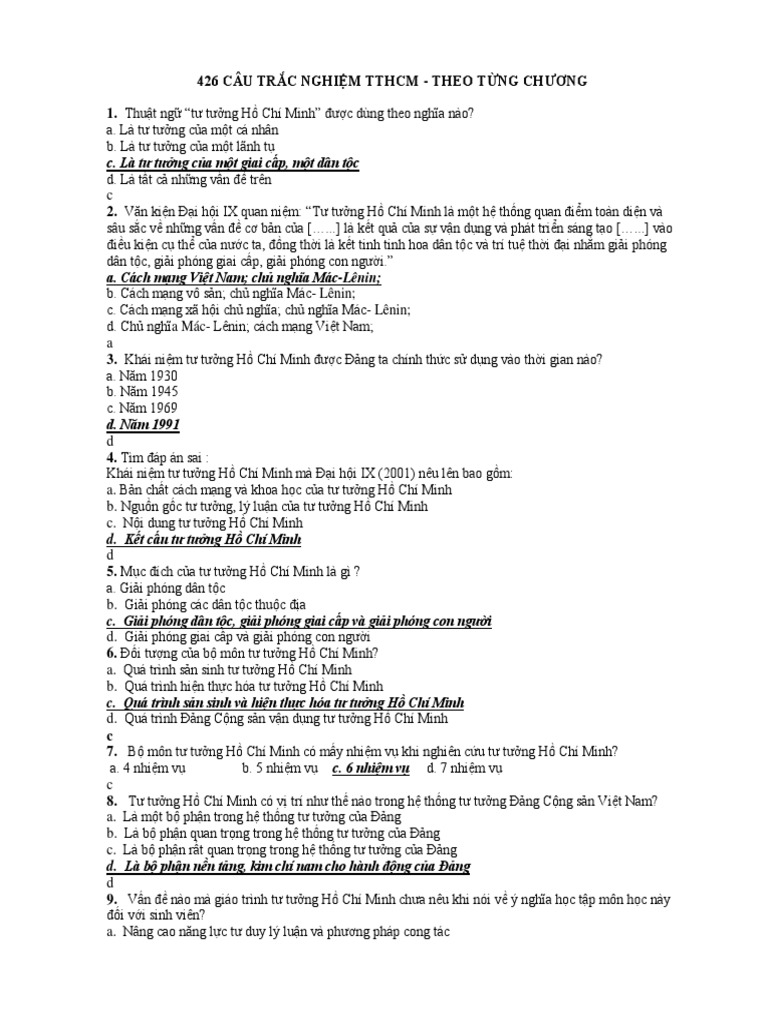 426 Câu TR - C Nghi - M TTHCM Tham KH - o | PDF
