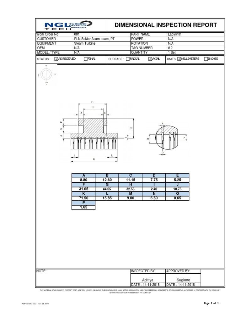 Dimensional Inspection Report: Status: Surface: Units | Download Free ...