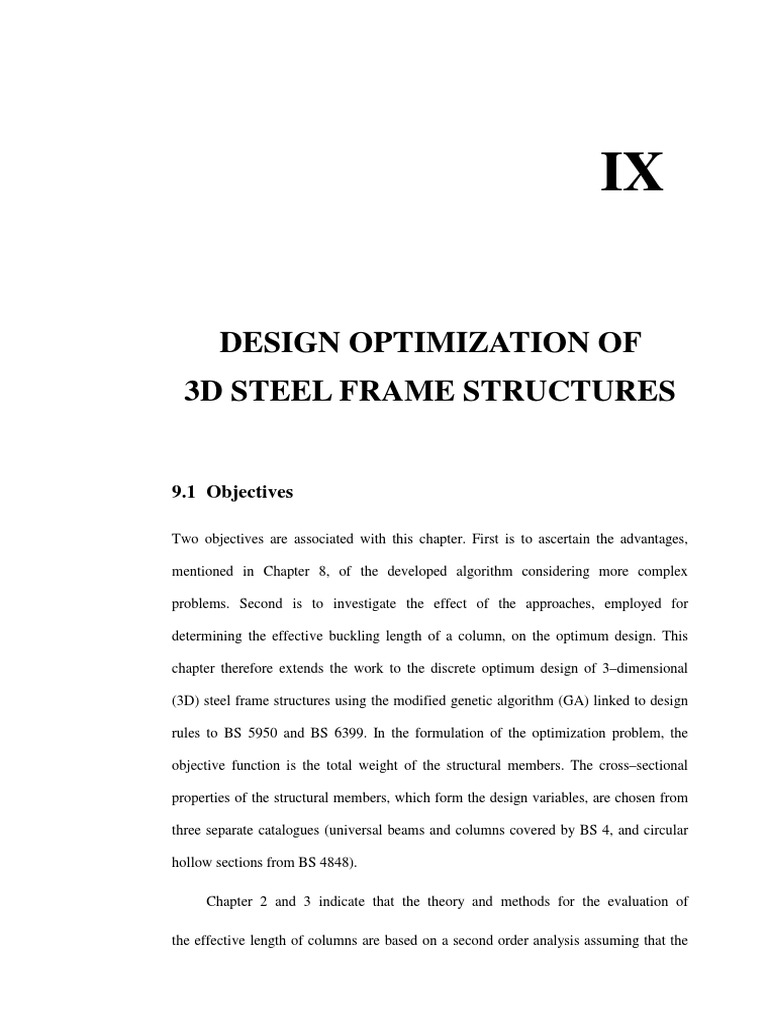 Design Optimization of 3D Steel Frame Structures: 9.1 Objectives | PDF ...