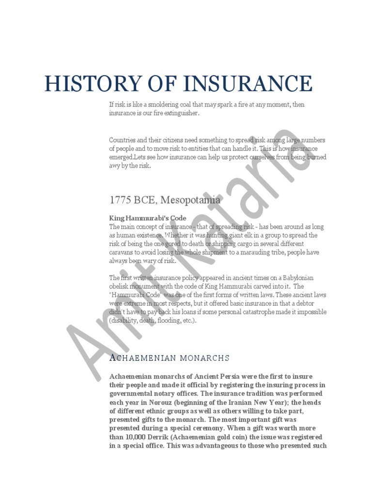 History of Insurance-WWW - SELUR.TK | PDF | Insurance | Financial Services