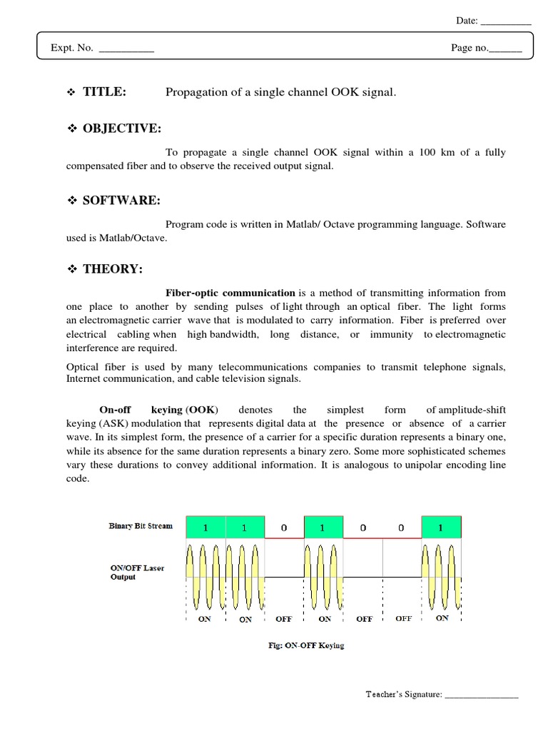 Title:: Propagation of A Single Channel OOK Signal. Objective | PDF ...