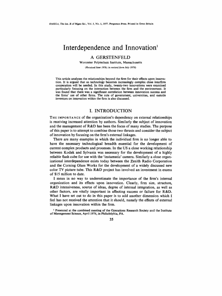 Interdependence and Innovation | PDF | Innovation | Research And ...