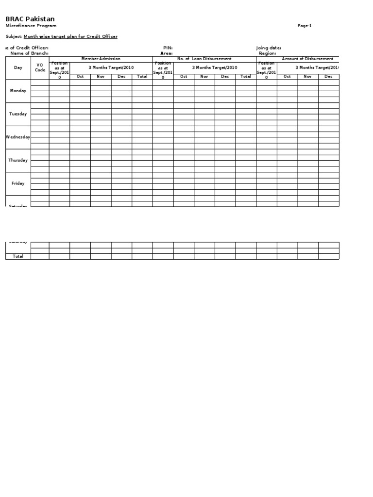 3 Month Target Plan For Credit Officer | PDF | Credit | Finance & Money ...