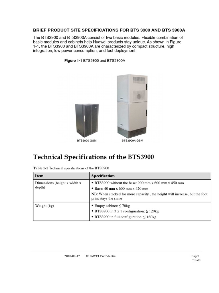 Technical Specifications of The BTS3900 (A) For GU Co Cabinet | PDF ...