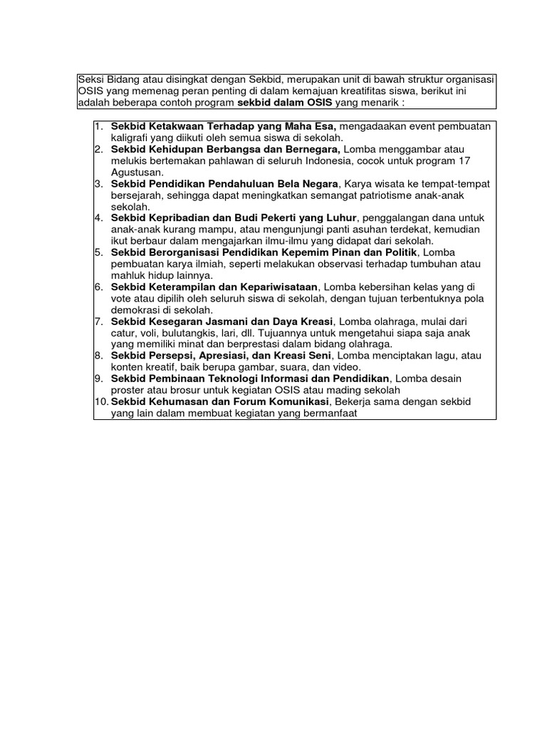 Contoh Program Osis Tiap Seksi | PDF