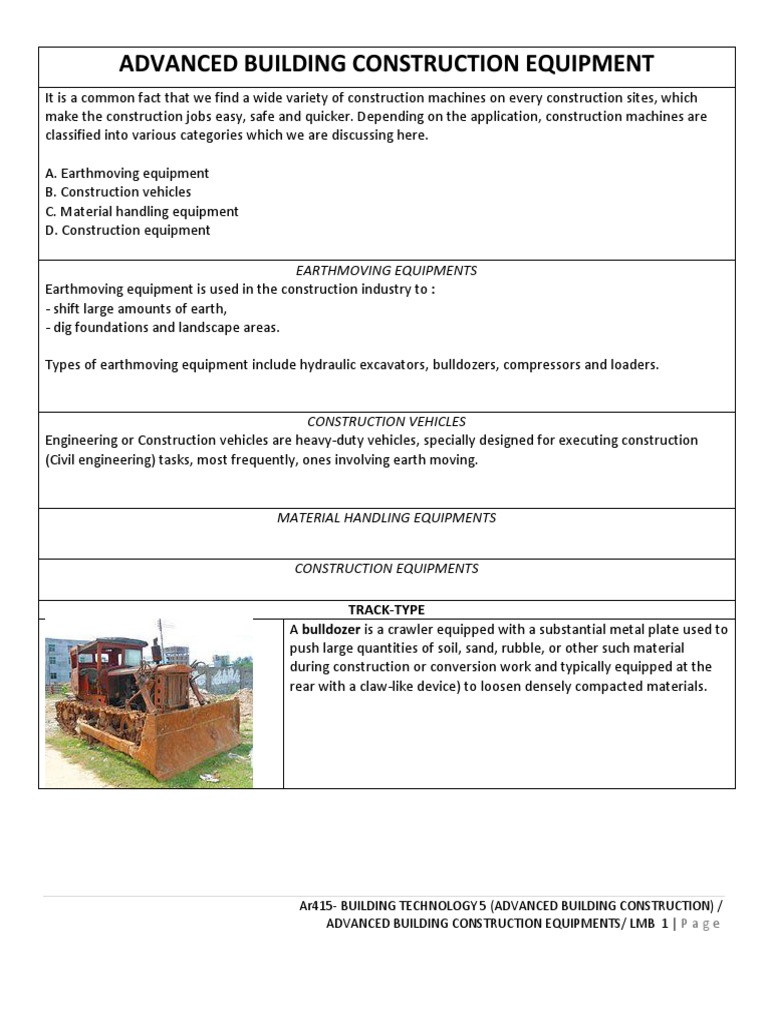 Advanced Building Construction Equipment | PDF | Heavy Equipment ...
