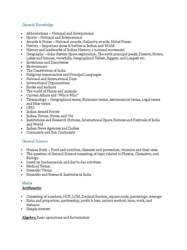 Army Exam Syllabus Overview | PDF | Wellness