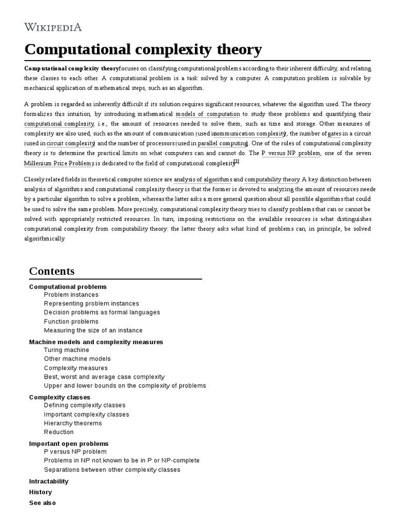 Computational Complexity Theory Pdf Computational Complexity Theory Time Complexity