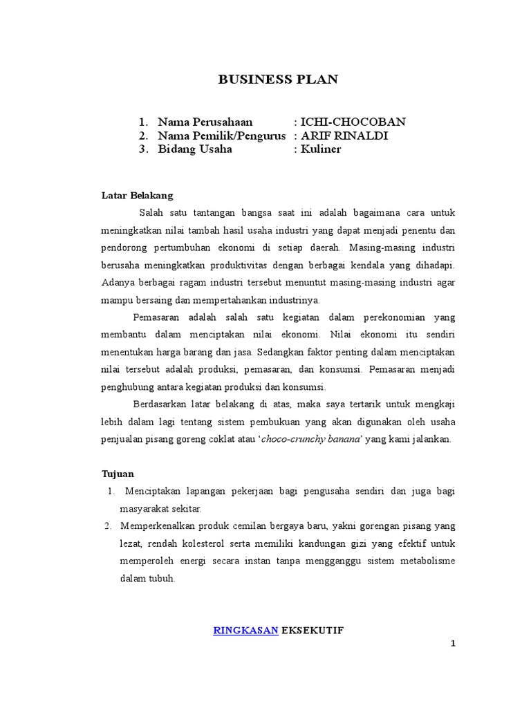 Contoh Bisnis Plan ICHI-CHOCOBAN | PDF