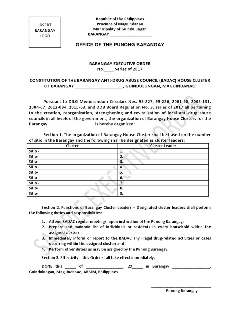 BADAC House Cluster Executive Order | PDF | Public Law | Public Sphere