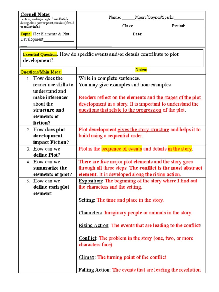 cornell notes fiction updated | Plot (Narrative) | Free 30-day Trial ...