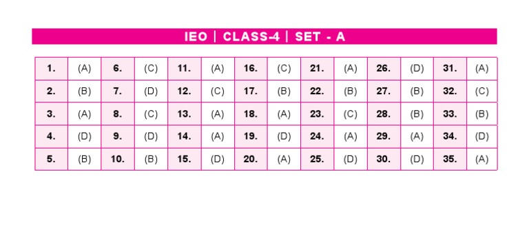Answer Key IEO Class-4 Set-A 2018 PDF | PDF
