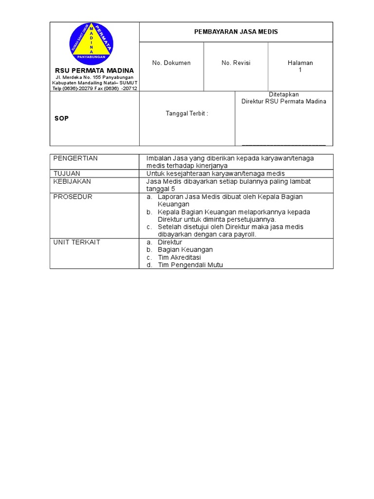 Sop Pembayaran Jasa Medis | PDF