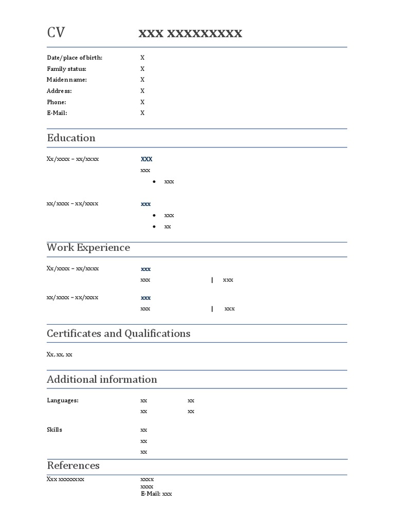 CV Template with Education & Work History | PDF