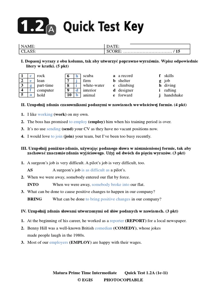 MPT Intermediate Quick Test 1.2A Key PDF | PDF