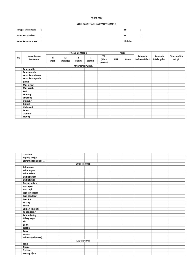 FORM FFQ Vit D | PDF