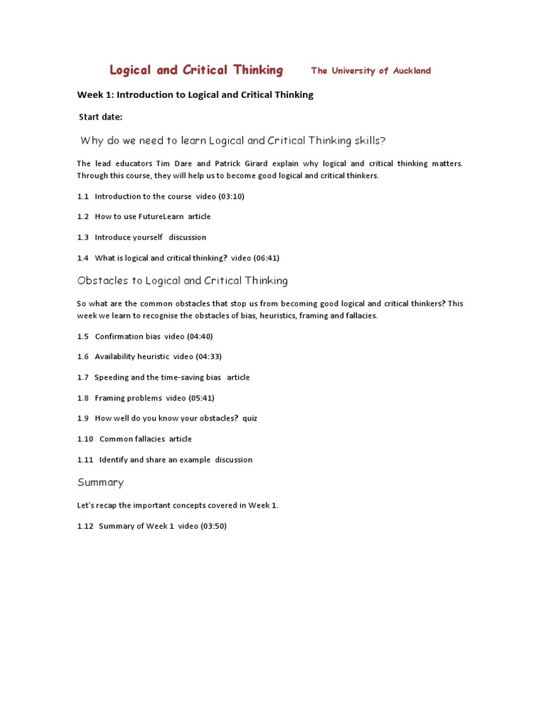 Logical and Critical Thinking The University of Auckland | PDF ...