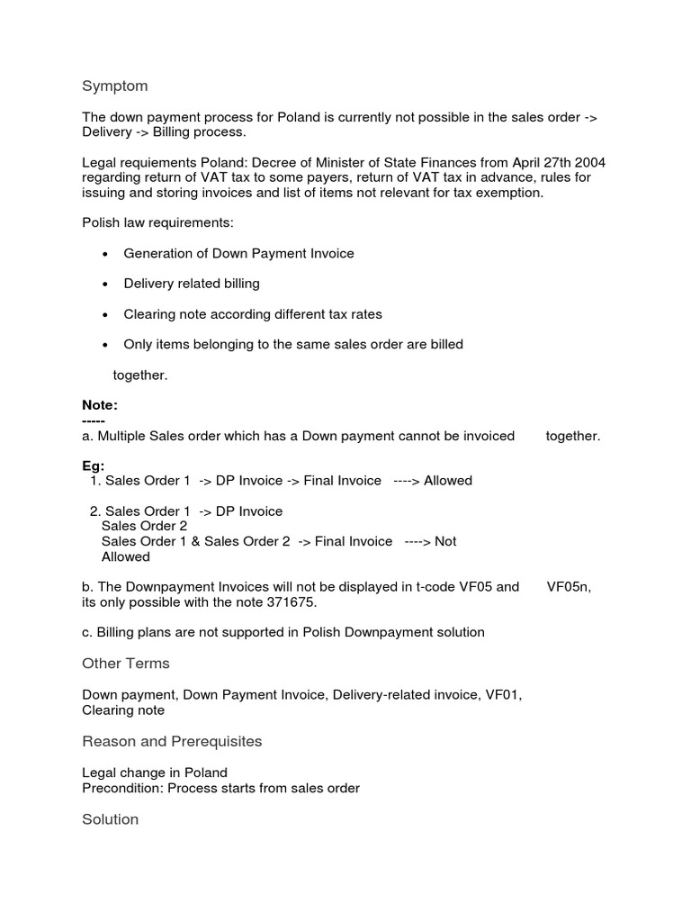 The Down Payment Process For Poland | PDF | Invoice | Payments