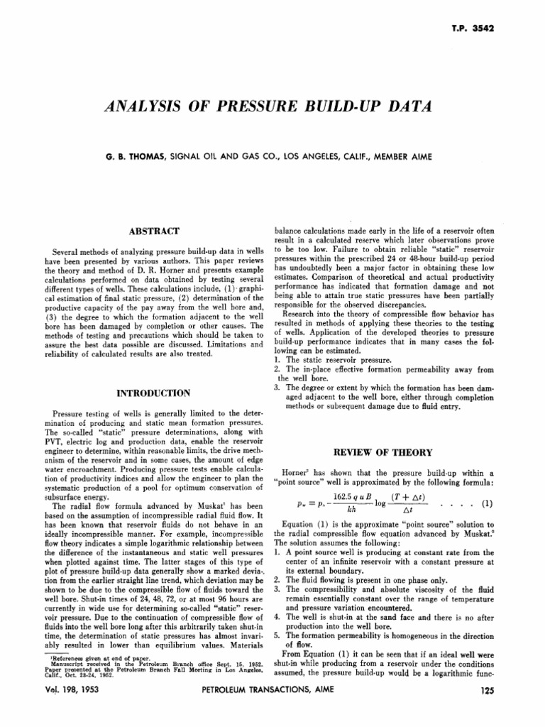 Pressure Build-Up Analysis in Wells | PDF | Fluid Dynamics | Petroleum ...