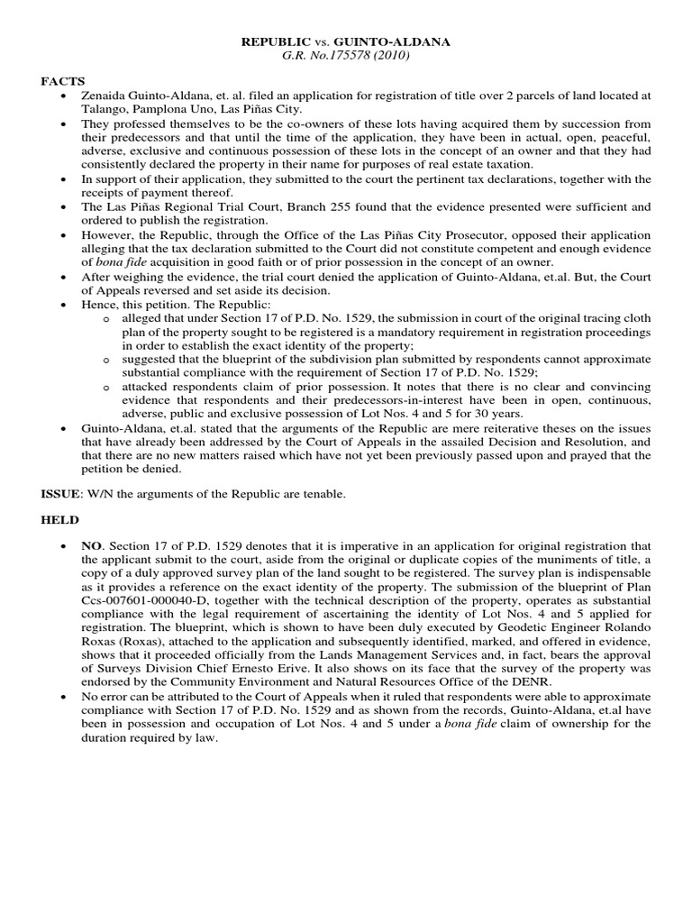 Republic Vs Guinto Aldana | PDF | Taxes | Property