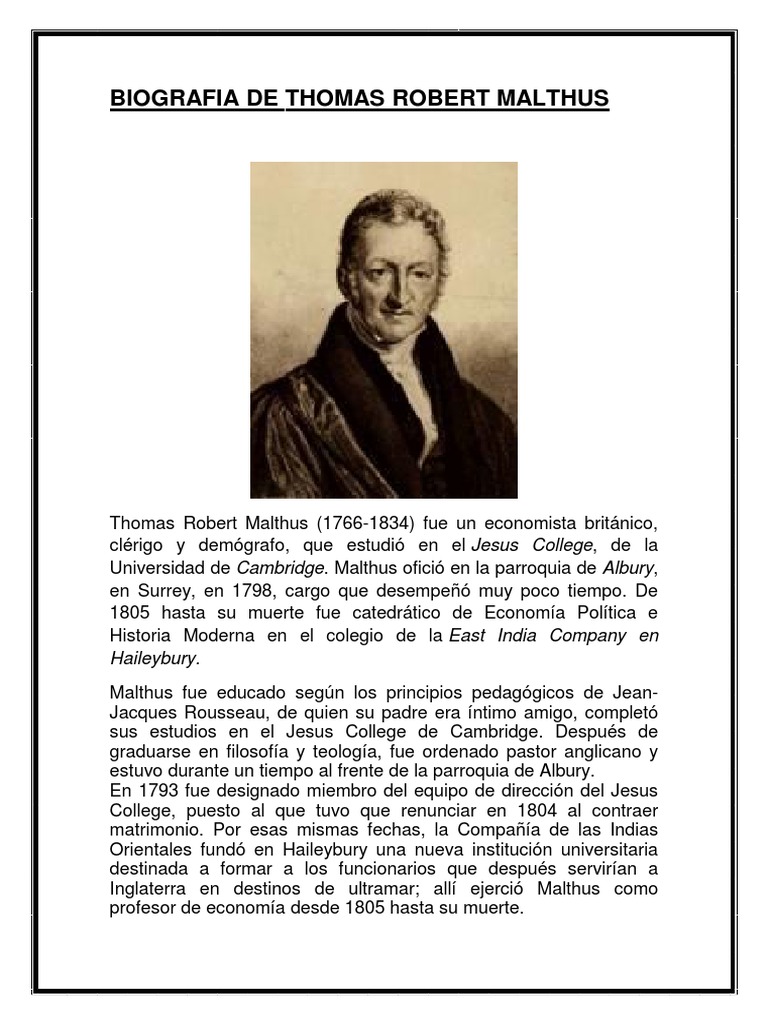 Biografia de Thomas Robert Malthus | PDF | Science | Ciencia filosófica