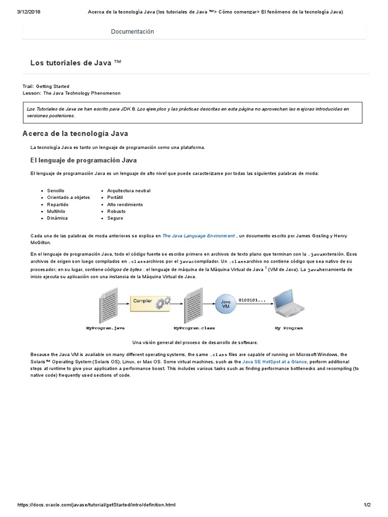Acerca de La Tecnología Java - Los Tutoriales de Java ™ - Cómo Comenzar - Oracle Java | PDF ...