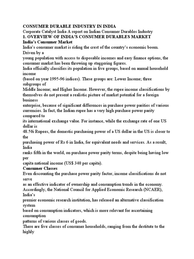 Consumer Durable Industry in India | PDF | Purchasing Power Parity ...