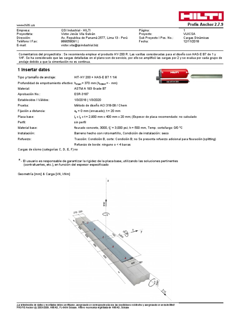 Memoria de Calculo Pernos de Anclaje | Perforar | Software Memoria de Calculo Pernos de Anclaje | Perforar | Software